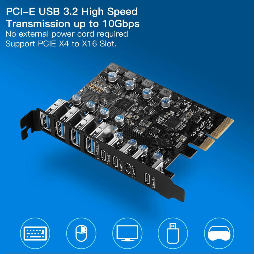 FOR High-speed 20Gbps PCIE X4 to USB 3.2 Expansion Card for Desktop - 4 Type-A and 4 Type-C USB ...