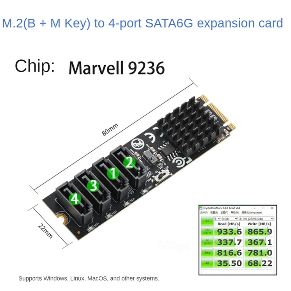 FOR M.2 Hard Disk Array Card Four Ports Support RAID 0/1/10Sata3 Disk ...