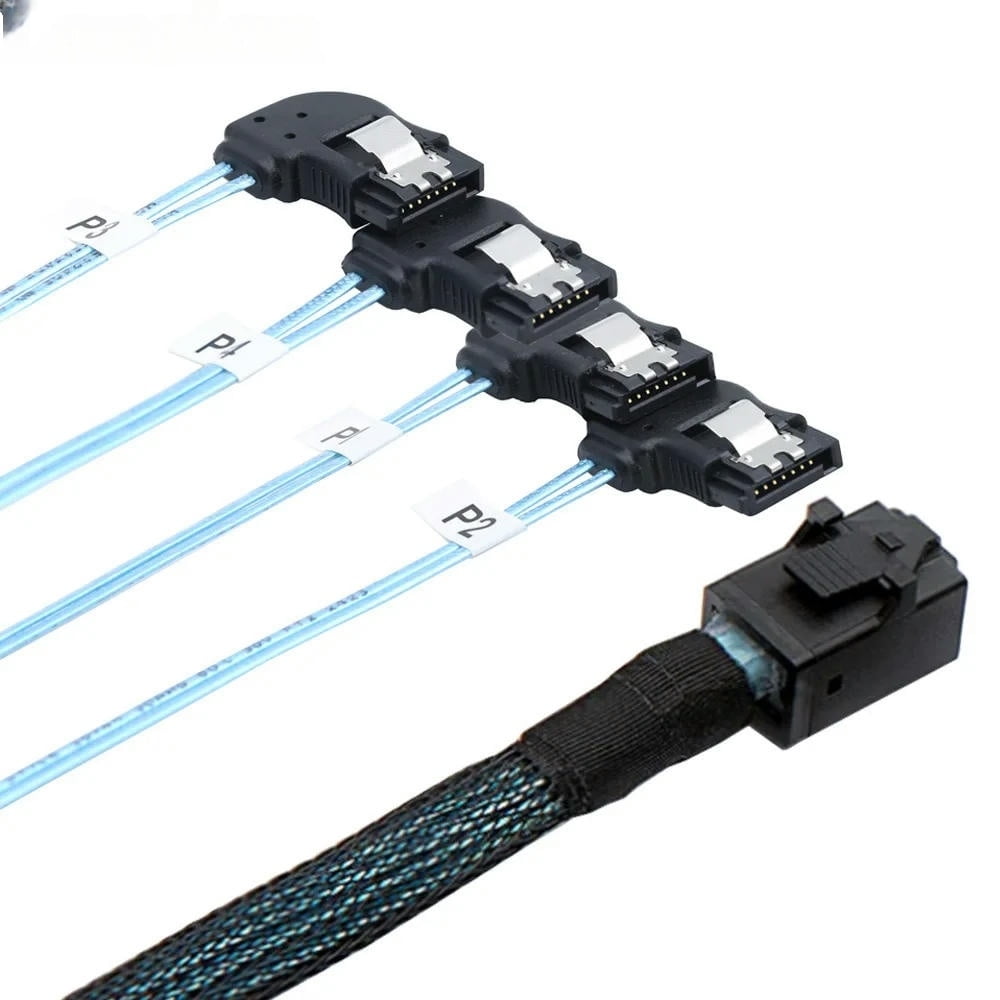 FOR MINI SAS HD SFF-8643 to 4 Ports SATA Left Angle High-speed Con tion ...