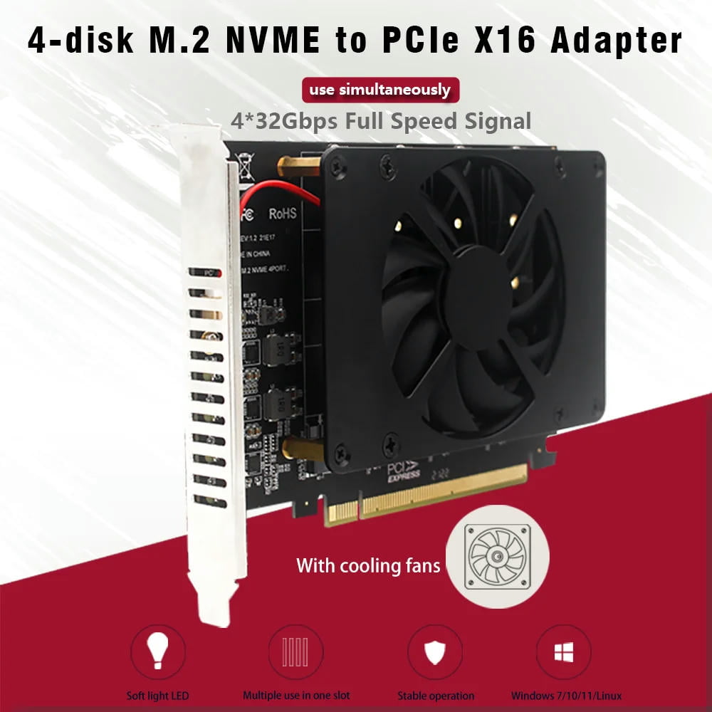FOR PCI-E Signal Split Array Card with 4 M.2 NVME Disk Array for SSD ...