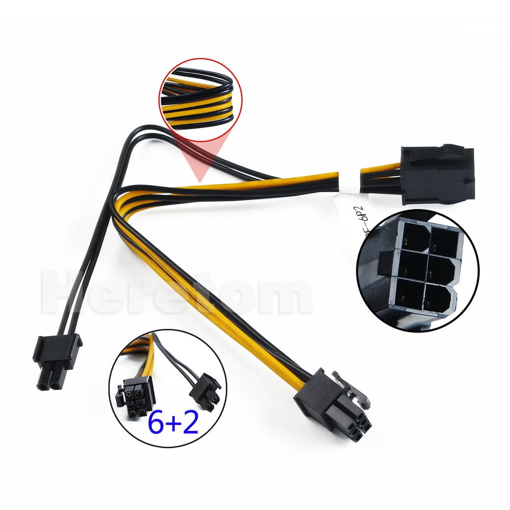 FOR PCI Express 6 Pin P Female to Male 8 (6+2) Pin PCIE Extension Cable ...