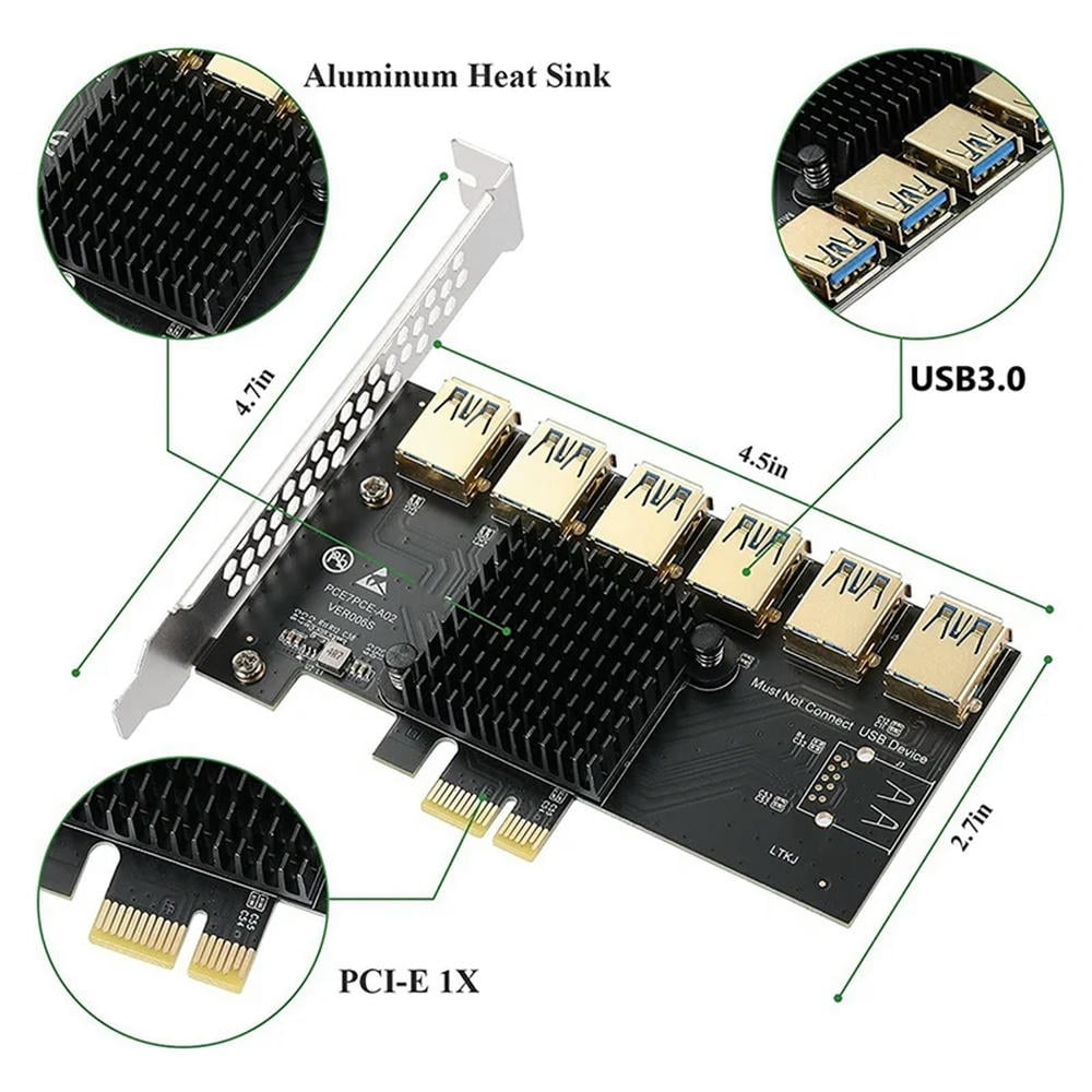 FOR PCI Express Multiplier PCIE 1 To 6 Port USB 3.0 Hub PCI Express 1X ...