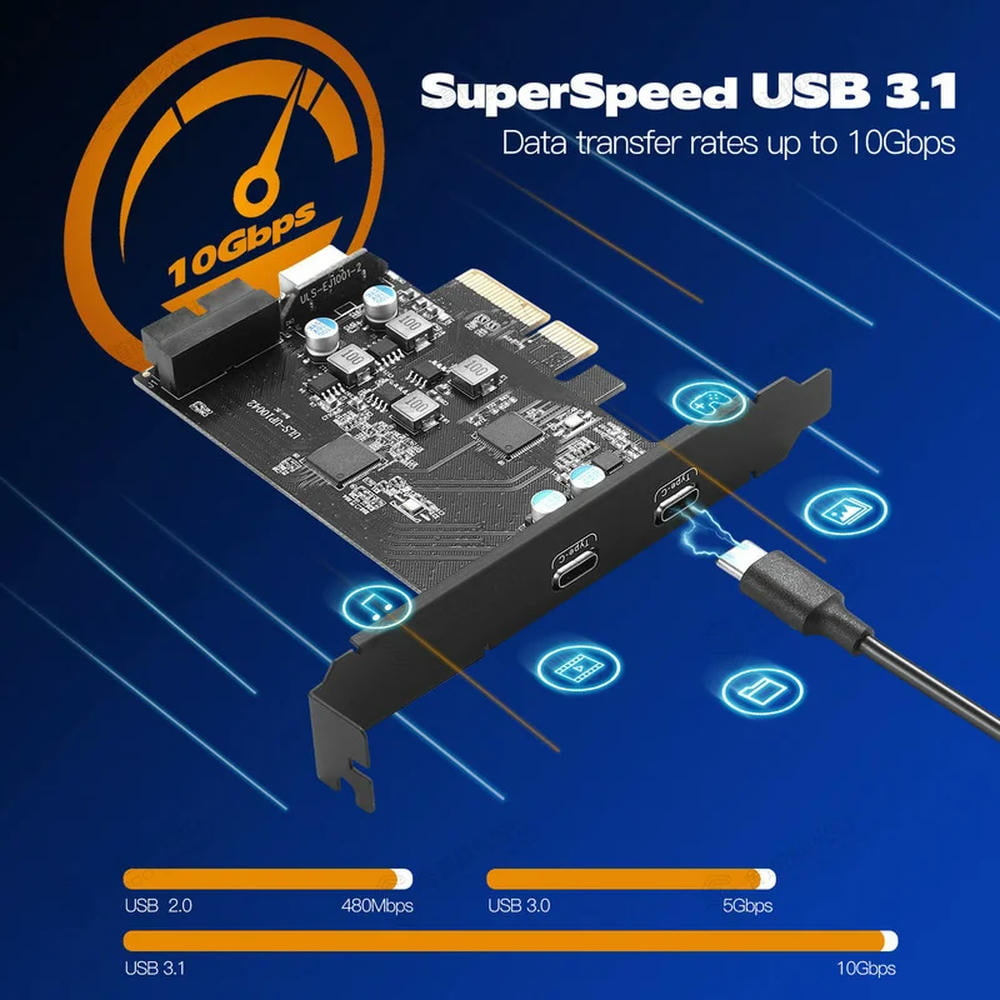 FOR PCIe To USB 3.1 Type-c Gen2 Adapter Card with 10G 2 Port Expansion ...