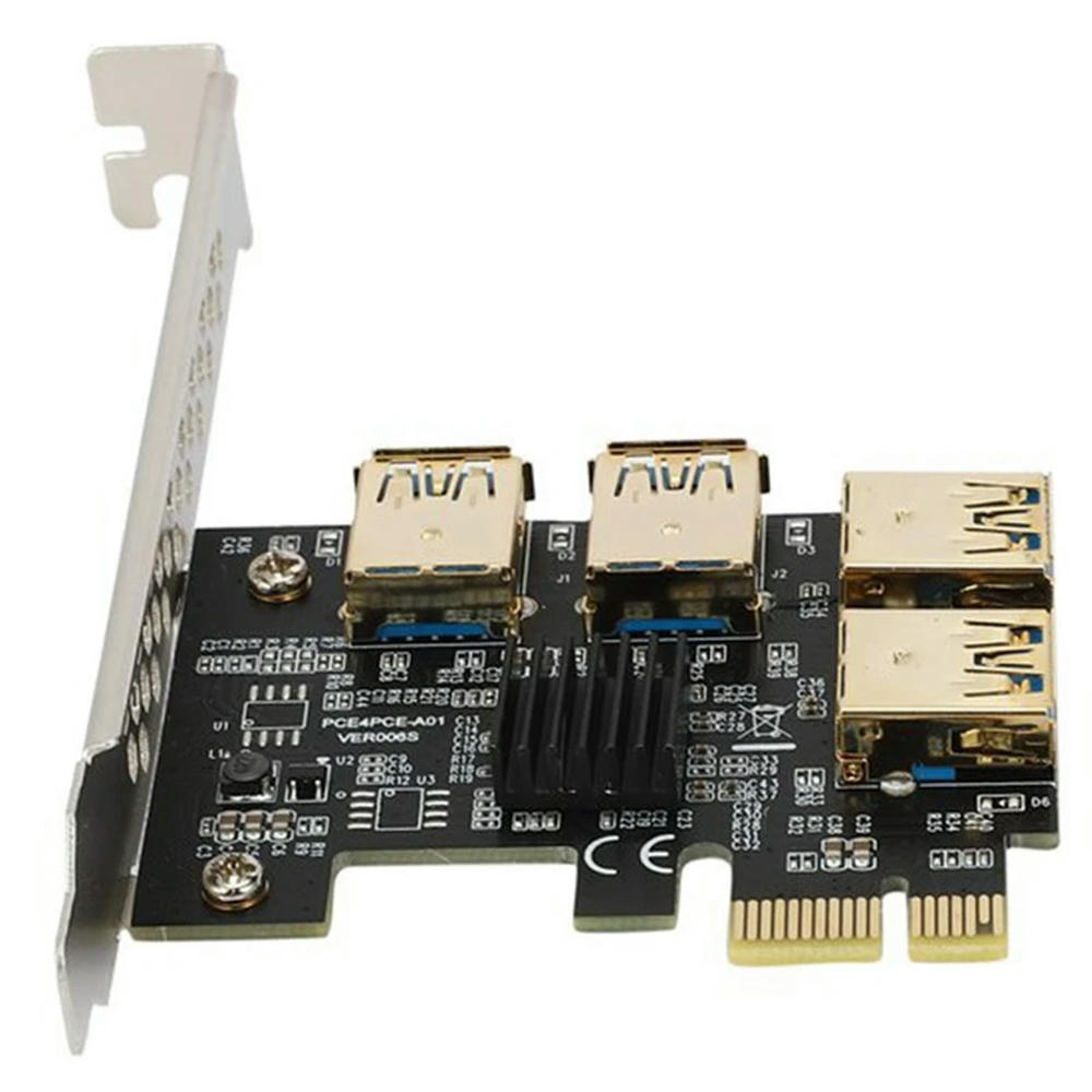 FOR Pcie Card Riser 1 To 4 USB 3.0 Adapter Card Multiplier Hub Pci ...