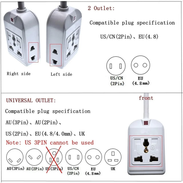 FOR Power Strip EU to Outlets 7 Holes Power Extension Cord 1.5/2/3/5M ...
