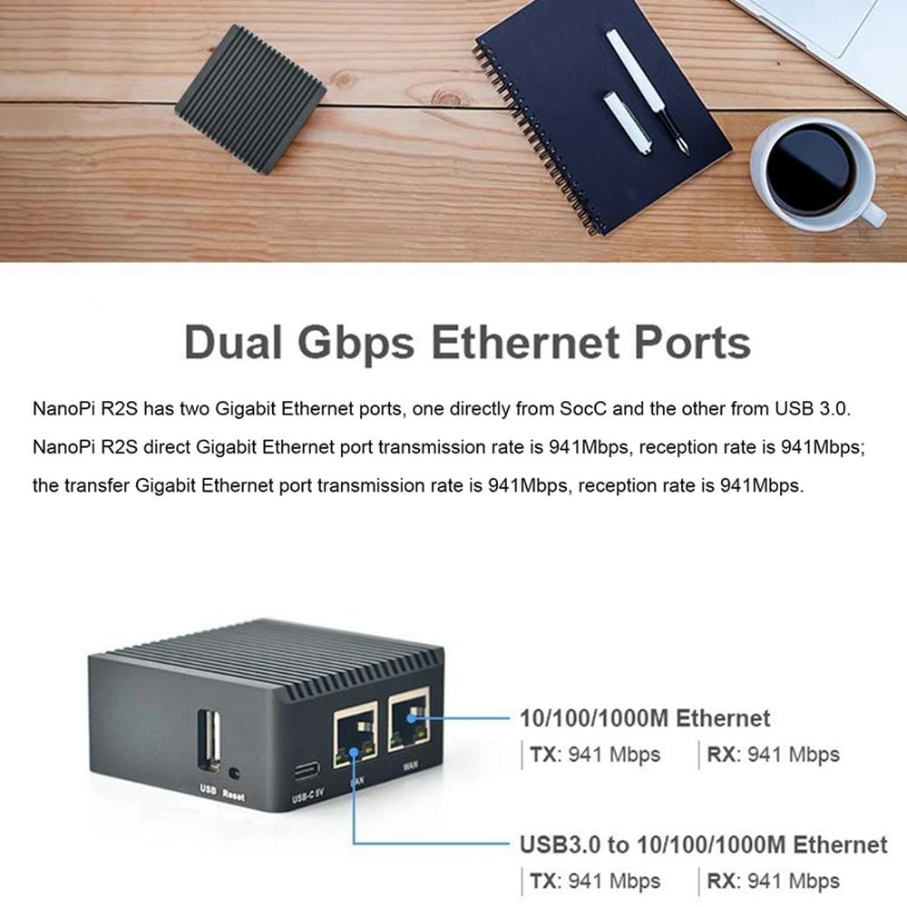 FOR R2S Router RK3328 1GB DDR4 RAM With CNC Metal Case Mini Router Dual ...