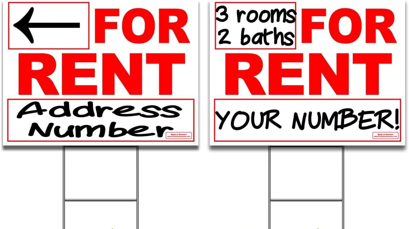 FOR RENT Yard Signs Double Sided Prints on 24" x 18" Corrugated Plastic ...