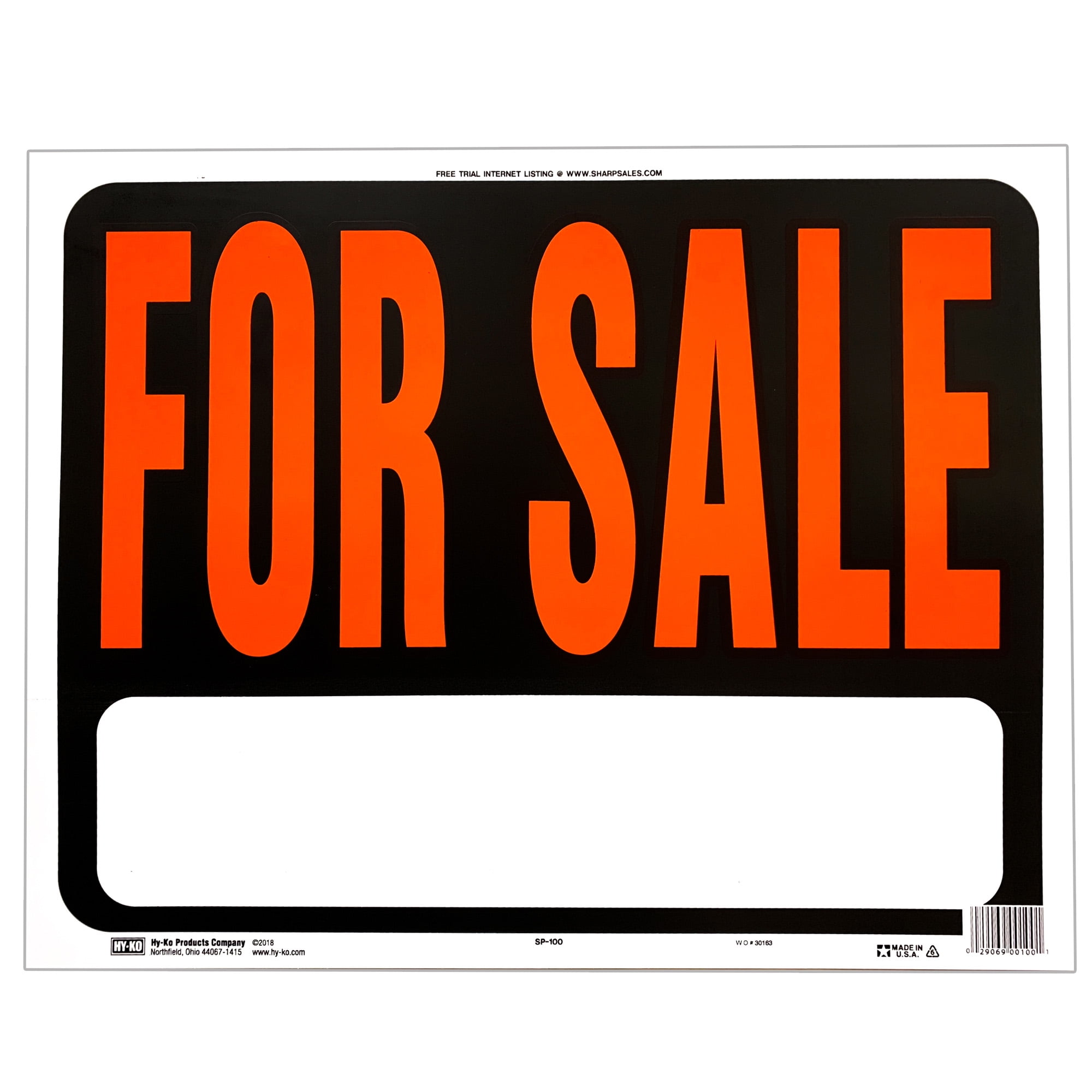Hy-Ko Products "for Sale" Jumbo Plastic Sign 14.5" x 18.5" Orange/Black ...