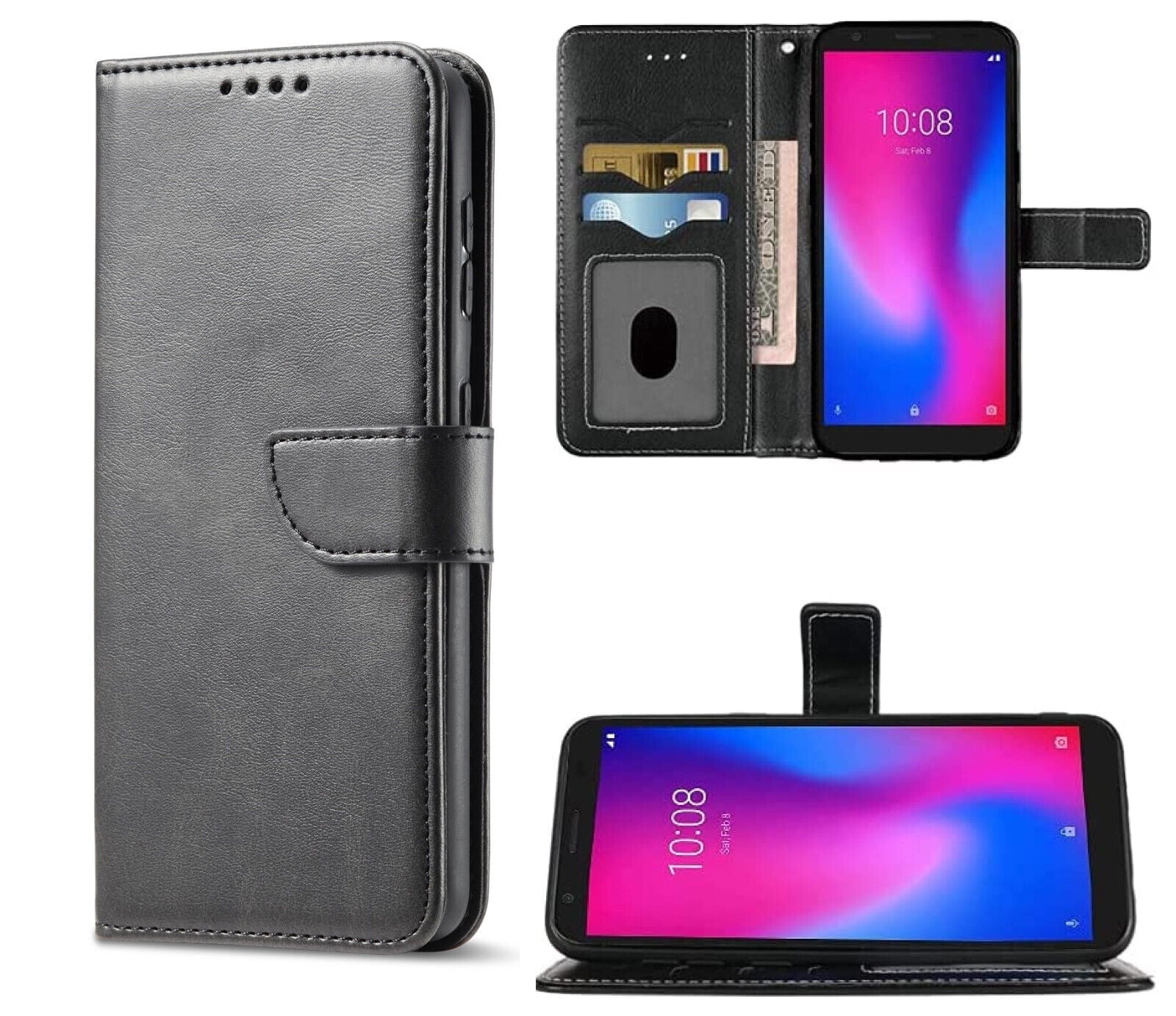 FOR TCL ION V T607DL Wallet Pouch Cover Phone Case - EM Black - Walmart.com
