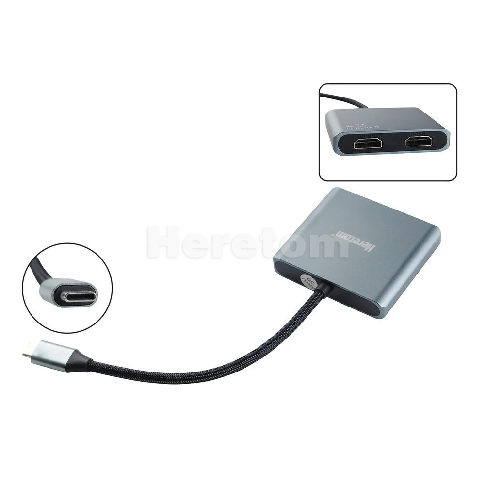 FOR Type-C to Dual HDMI Docking Station USB C Hub Screen Expansion 4K ...