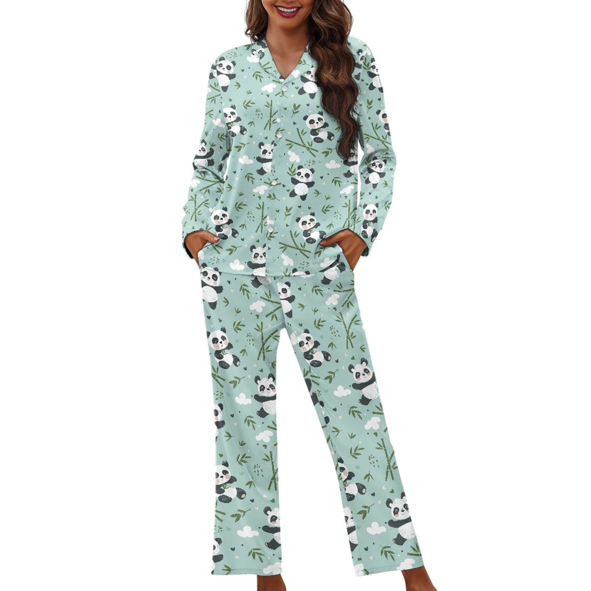 FOR U DESIGNS Bamboo Panda Pajama Sets for Women 2 Piece Button Down ...