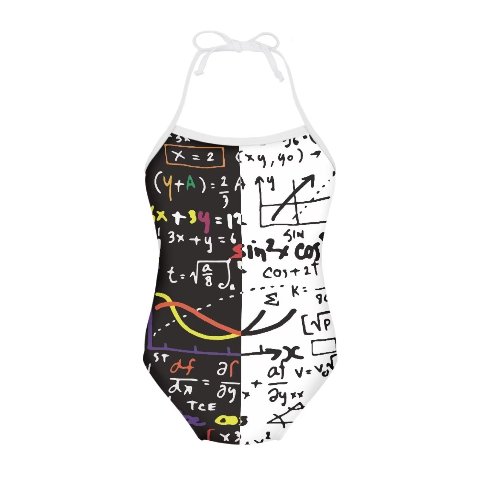 FOR U DESIGNS Black White Girls One Piece Swimsuit for Girls 5-6Y Math ...