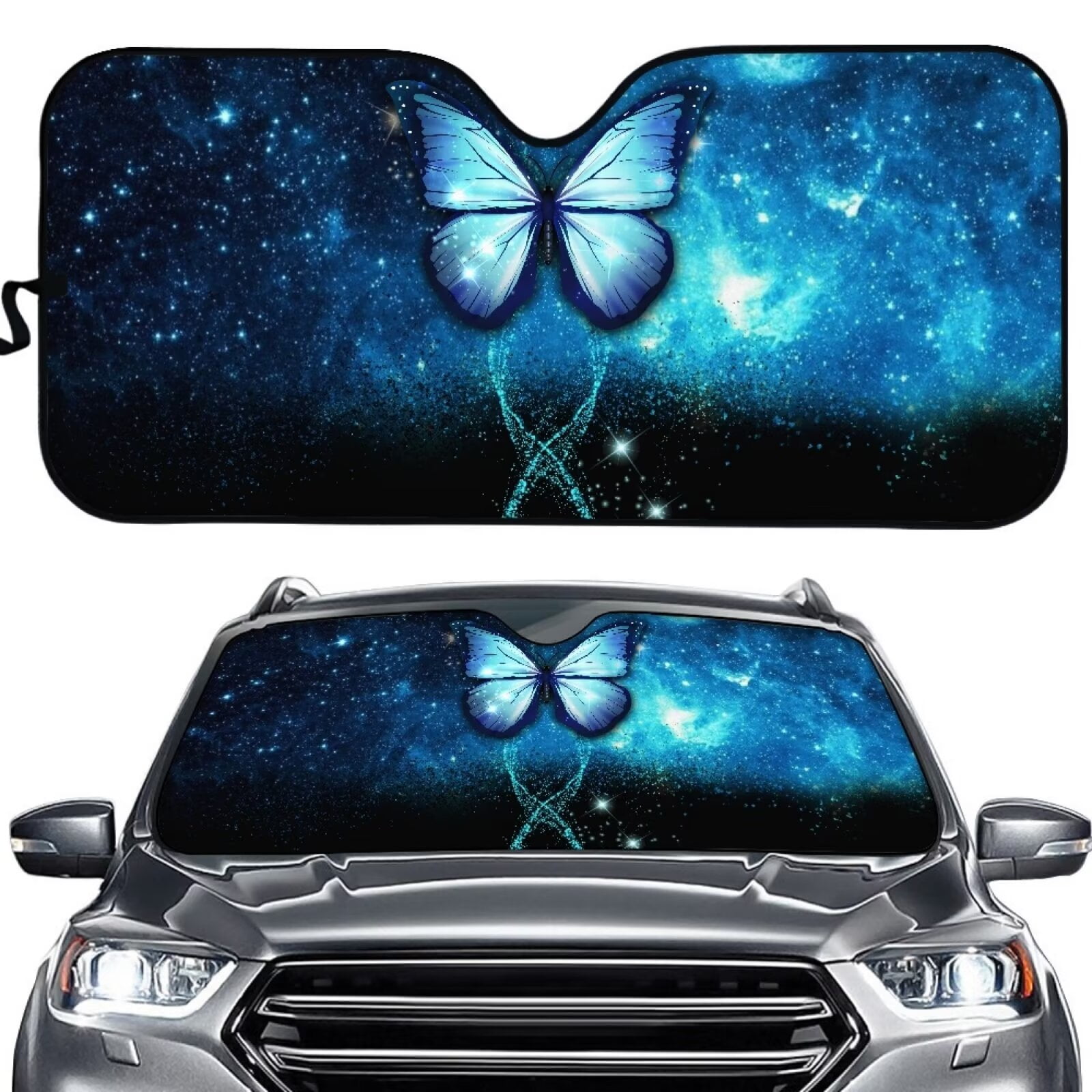 FOR U DESIGNS Blue Butterfly Car Sun Shade Foldable Car Windshield ...