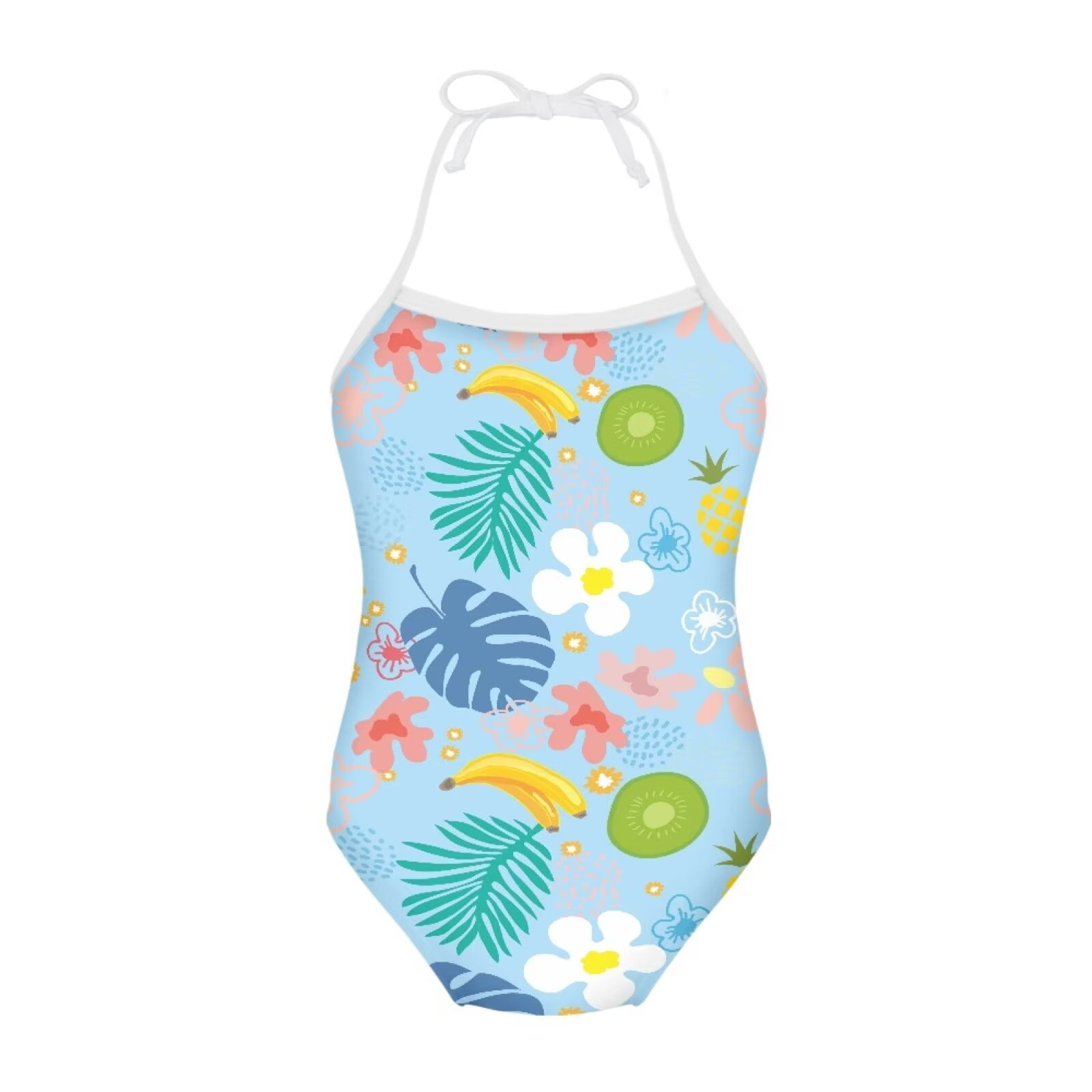 FOR U DESIGNS Breathable Girls Blue Halter Swimsuit Size 3-4T Palm ...