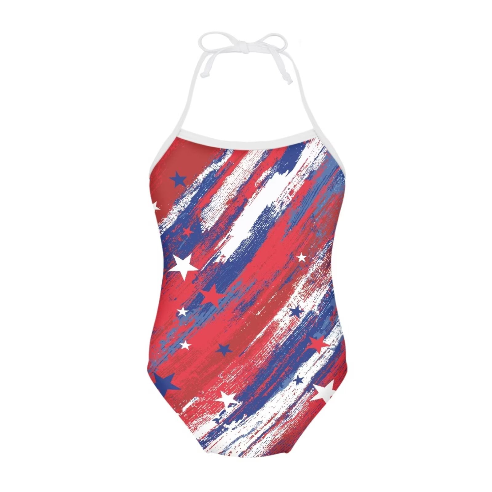 FOR U DESIGNS Breathable Halter Swimwear for Age 5-6 American Flag Girl ...