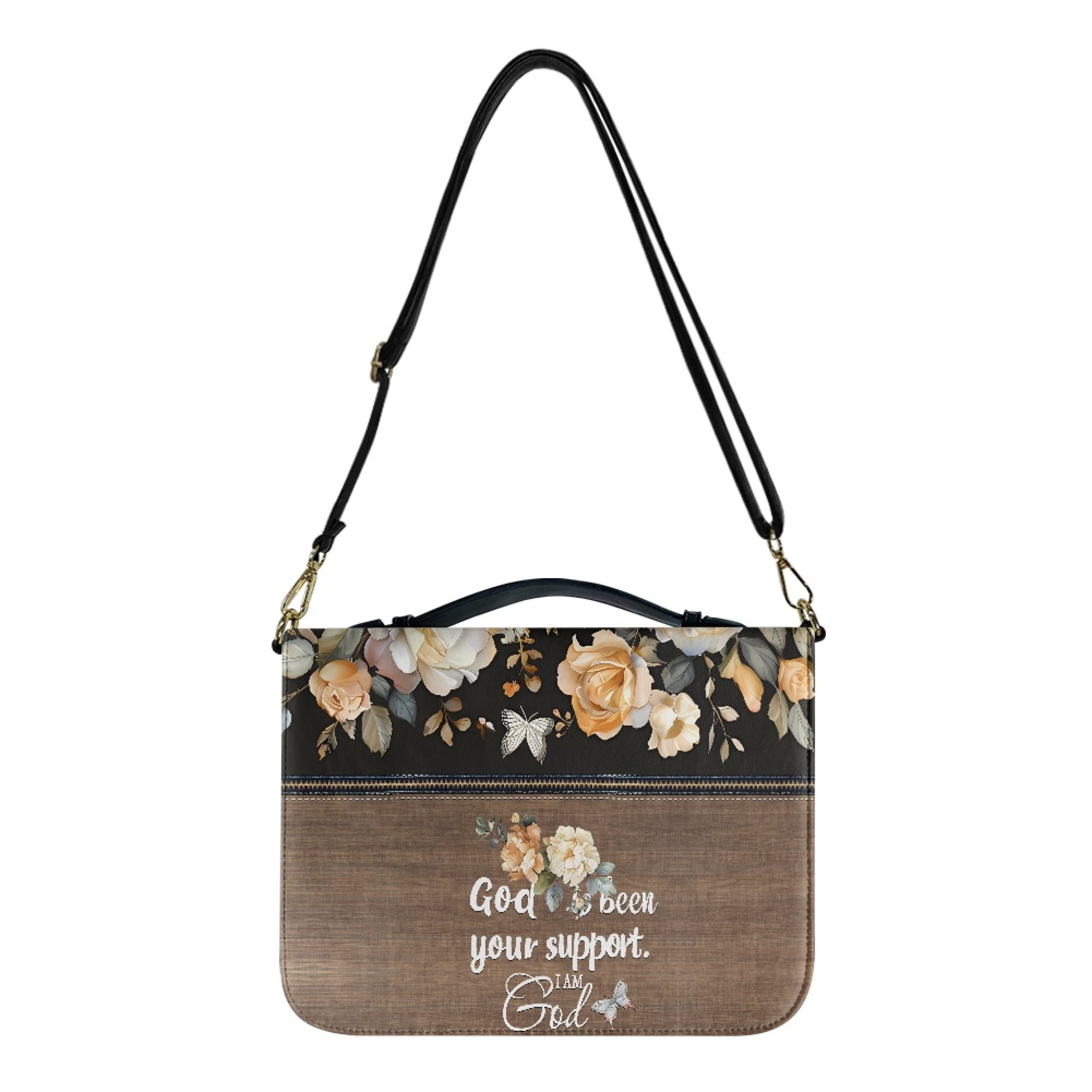 FOR U DESIGNS Butterfly Floral Bible Case with Shoulder Strap Bible Bags for Women Organizer PU ...