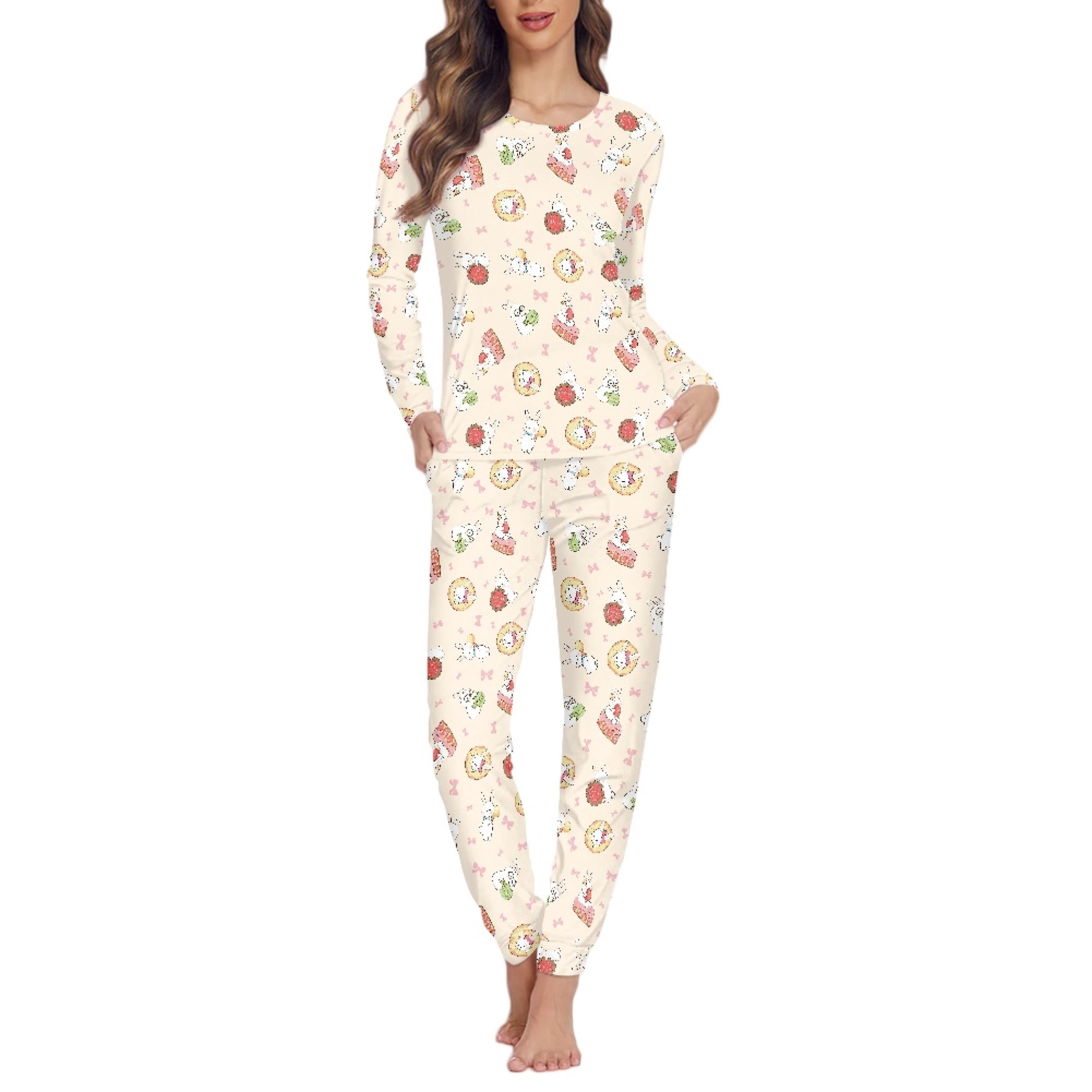 FOR U DESIGNS Cartoon Bunny Cake Pj Sets for Women Long Sleeve Pants ...