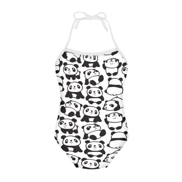 FOR U DESIGNS Cartoon Pandas One Piece Halter Swimsuit Teens Casaul Off ...