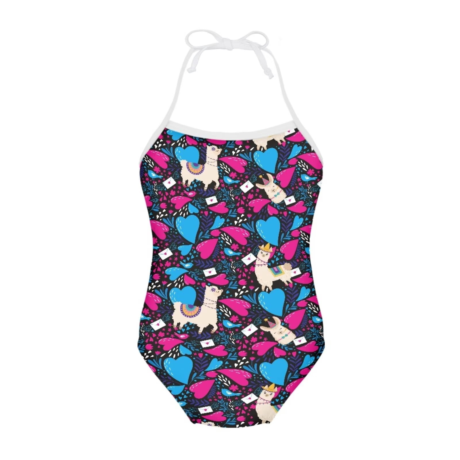 FOR U DESIGNS Casual Halter Neck Swimsuit for Girls Hippie Alpaca Heart ...