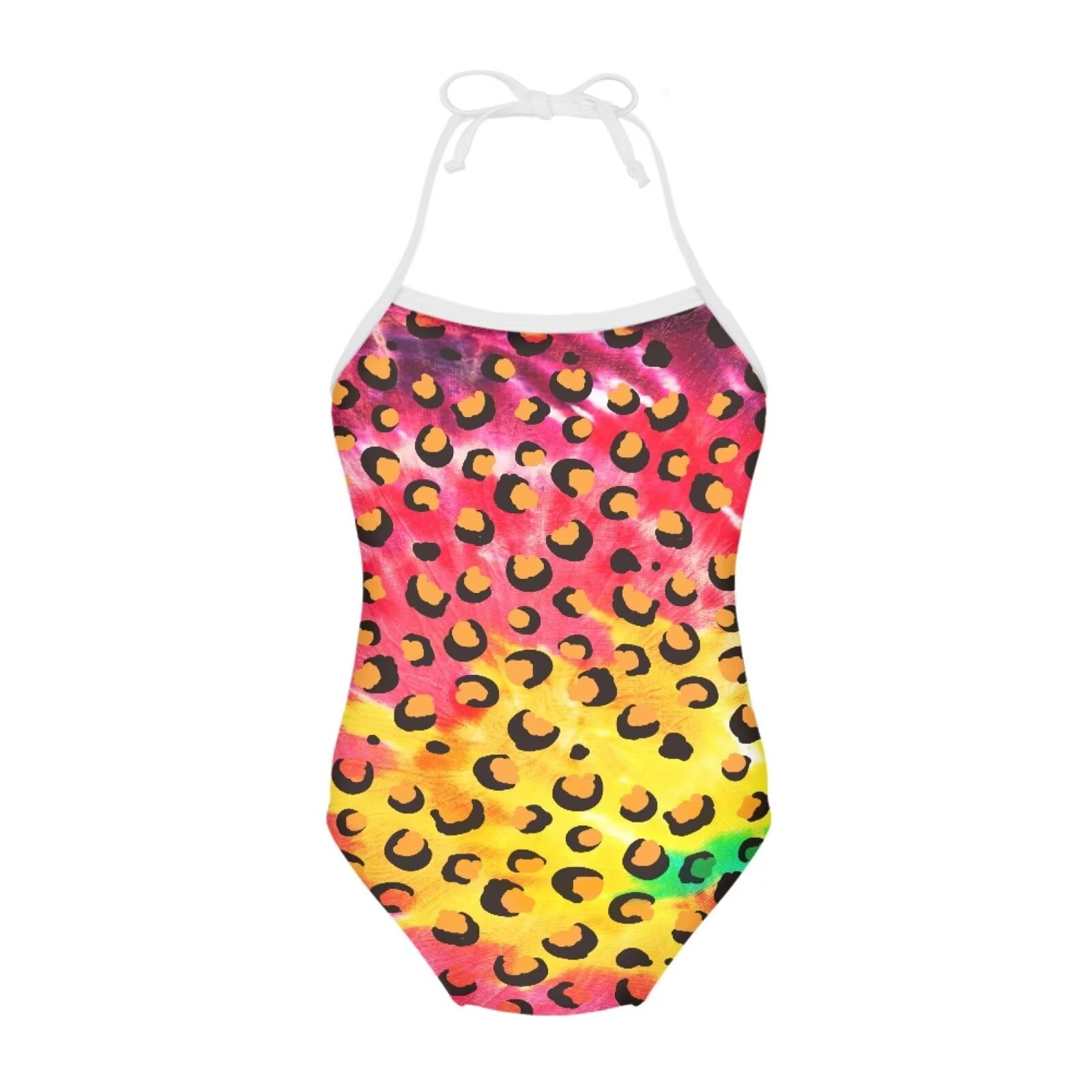 FOR U DESIGNS Colorful Leopard Print Halter Swimsuit for Girls ...
