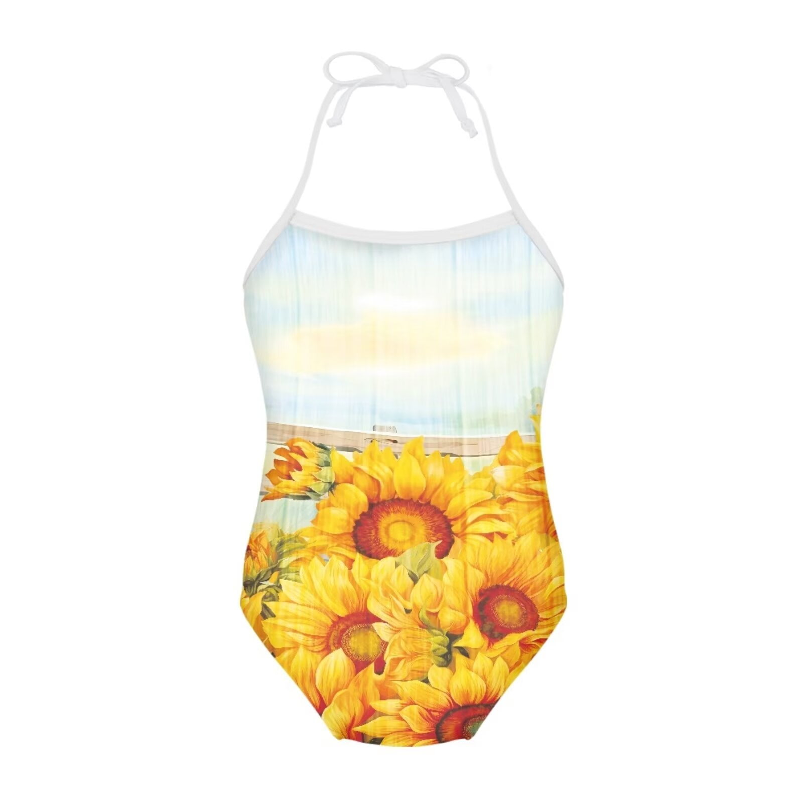 FOR U DESIGNS Comfy Halter Neck Swimsuit Sunflowers One Piece Bathing ...