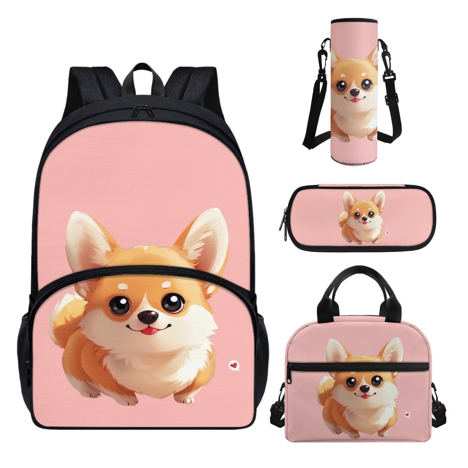FOR U DESIGNS Corgi Backpack and Lunch Box for Girls 6-8 Dog Bookbag ...