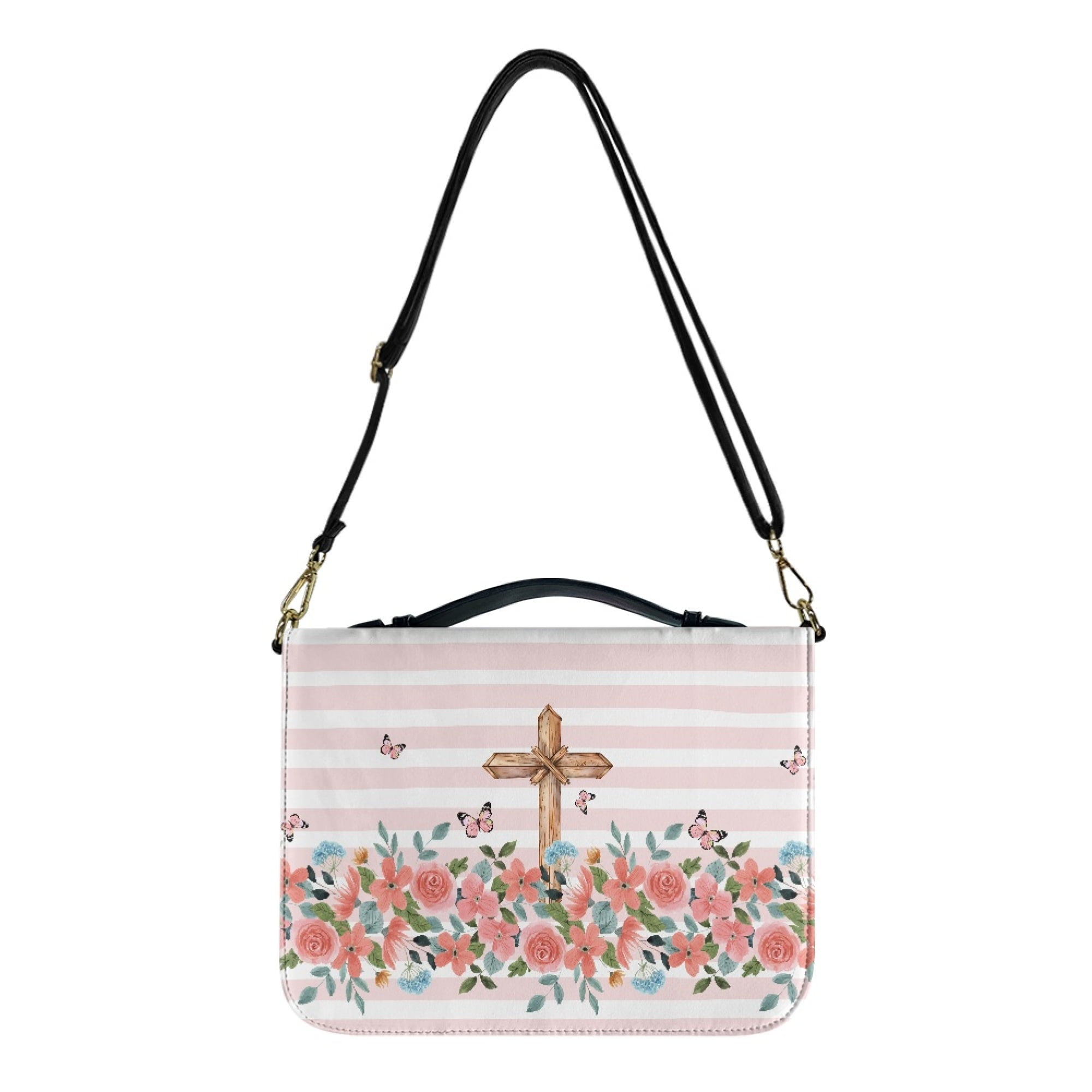 FOR U DESIGNS Cross Butterfly Rose Leather Bible Cover Size 2XL ...