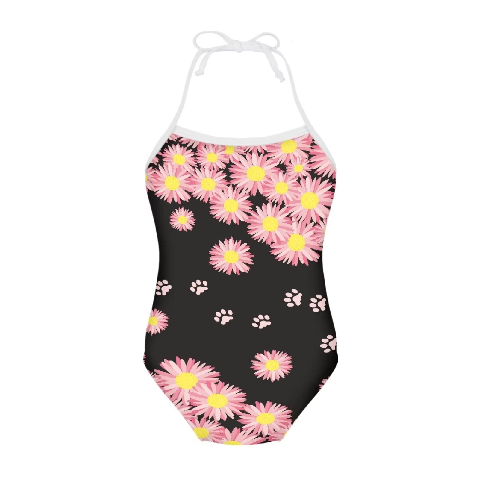 FOR U DESIGNS Cute Girls Halter Swimsuit Size 7-8 Pink Dog Paw Daisy ...
