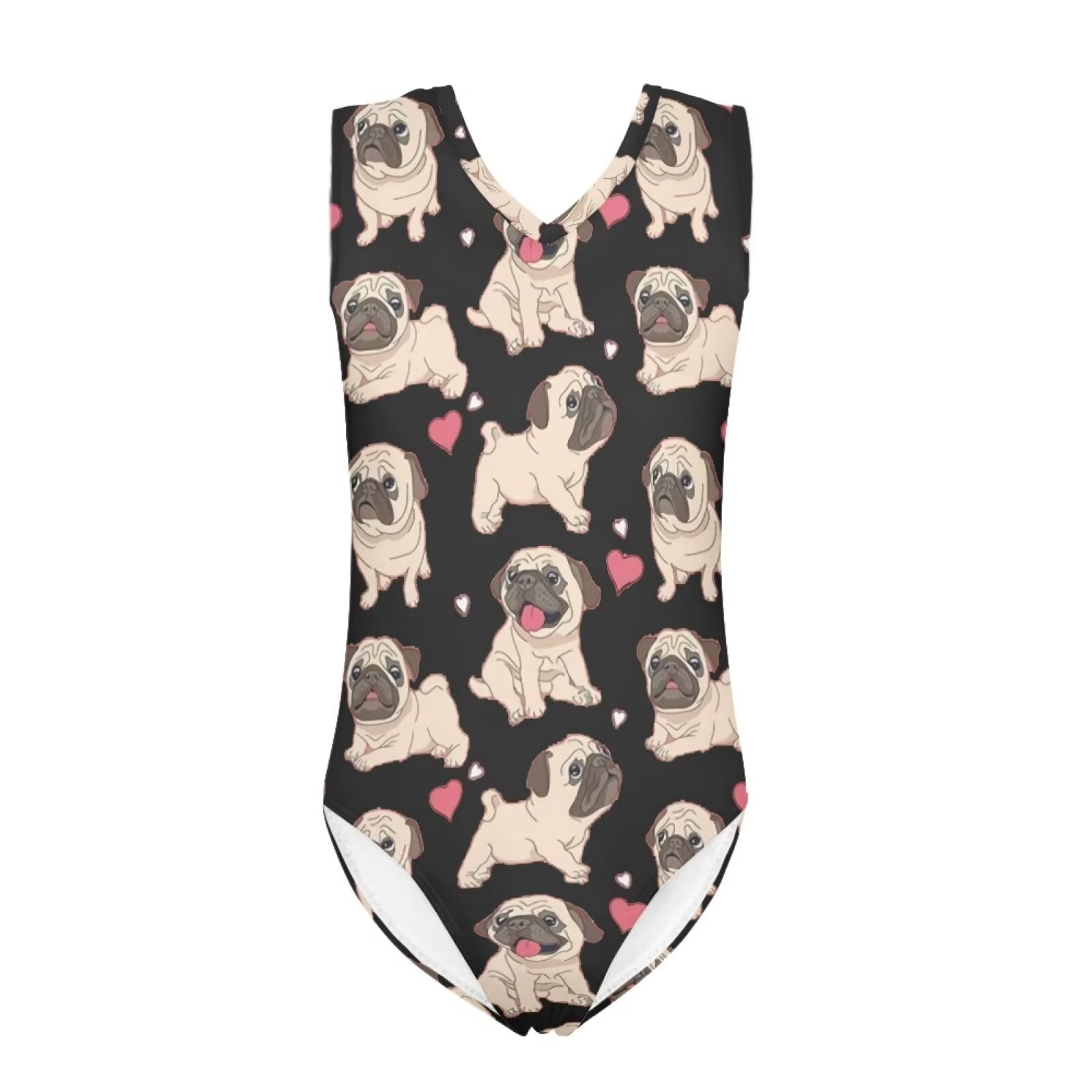FOR U DESIGNS Cute One Piece Bathing Suit Girls 5-6 Years Old Pug Heart ...