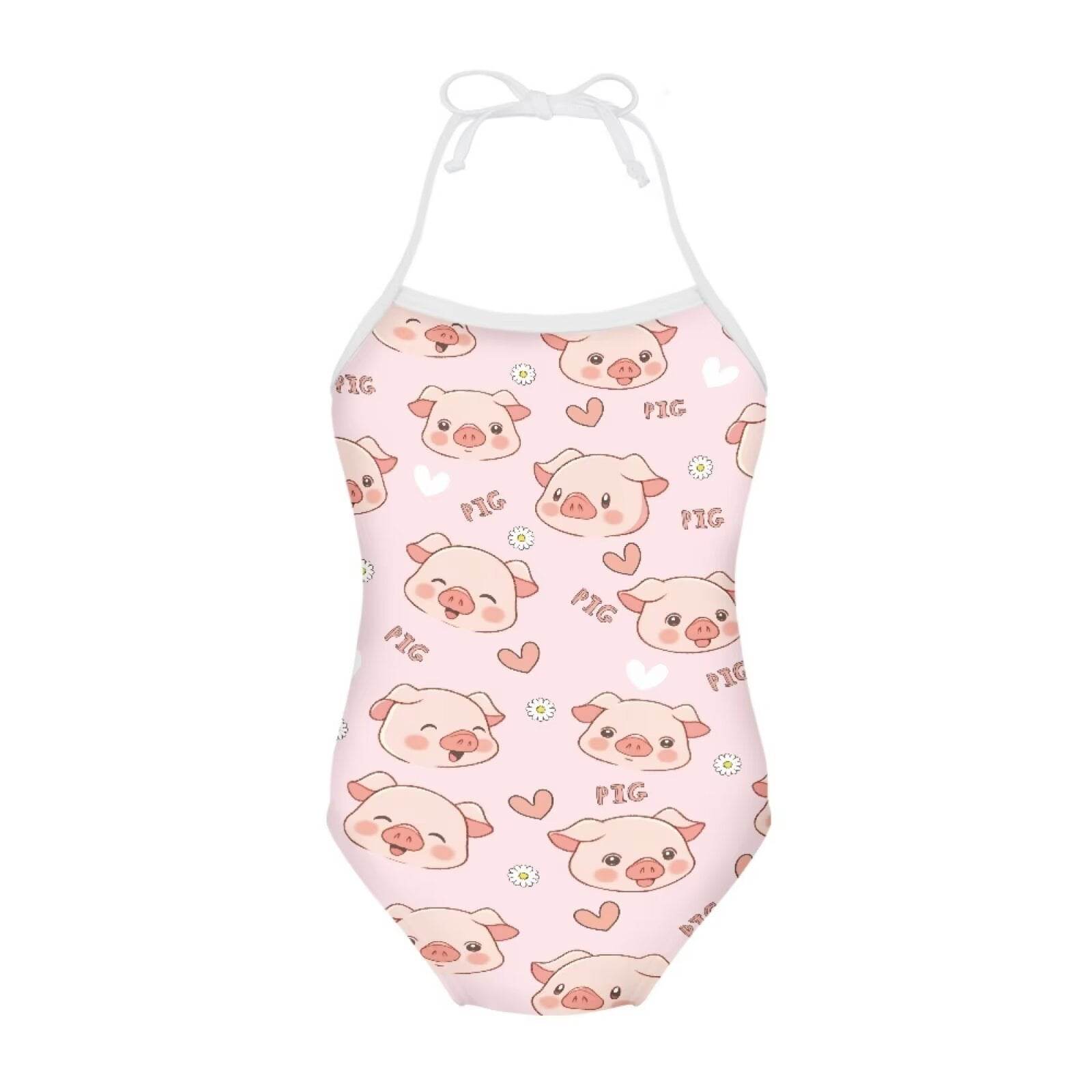 FOR U DESIGNS Cute One Piece Swimsuit for Kids Pink Pig Halter Bathing ...