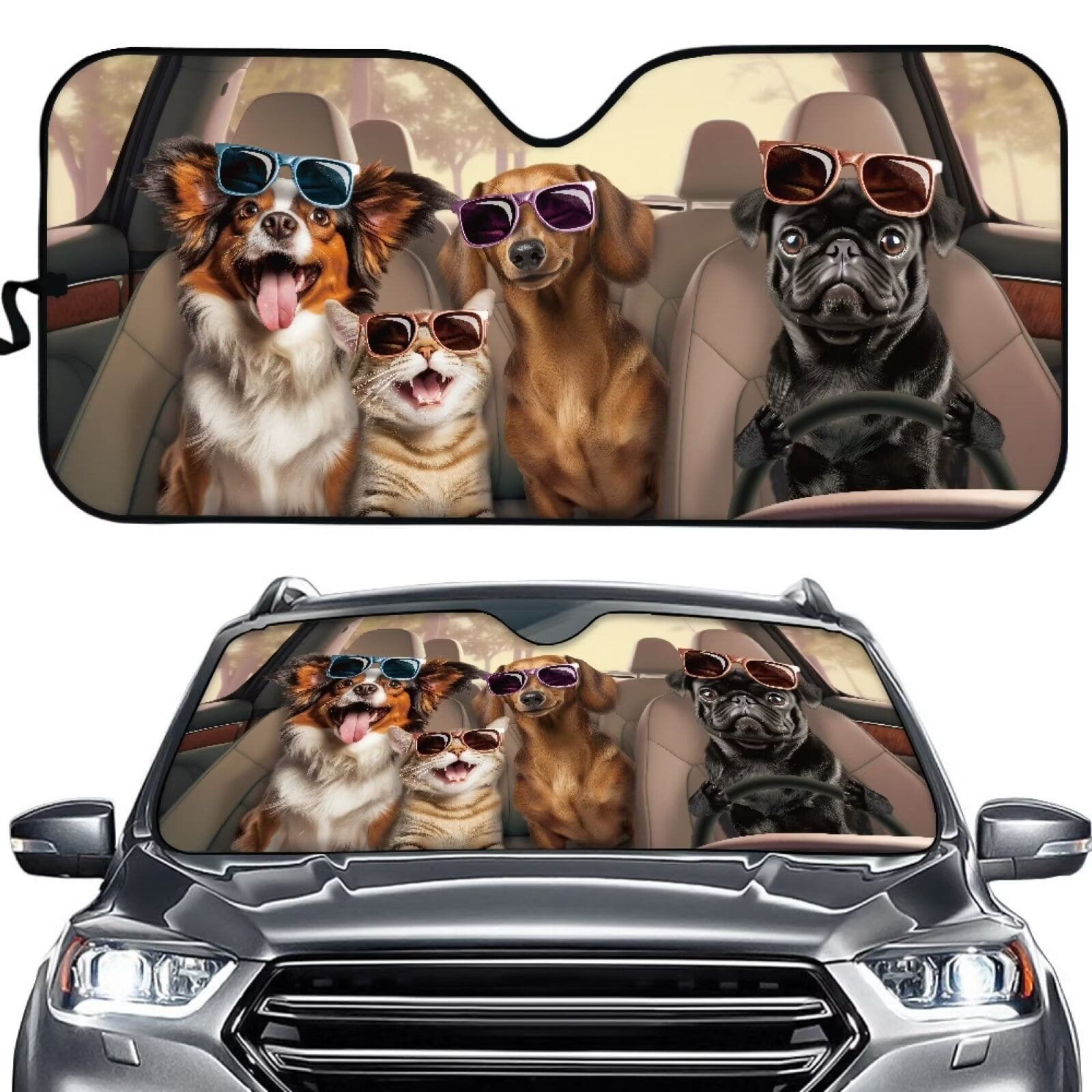 FOR U DESIGNS Dog Cat Car Sun Shade Windshield Foldable Windshield ...