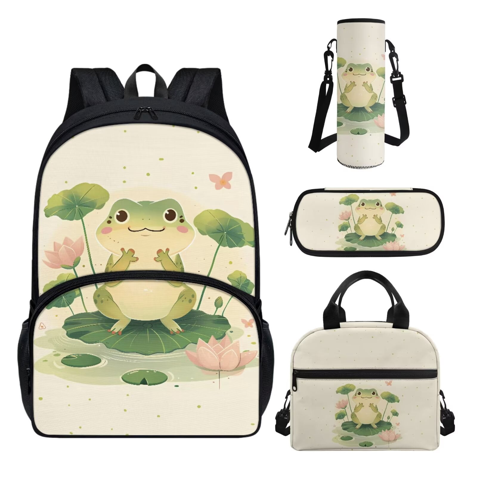 FOR U DESIGNS Frog Backpack for Kids with Lunch Box Lotus Leaf Book Bag ...