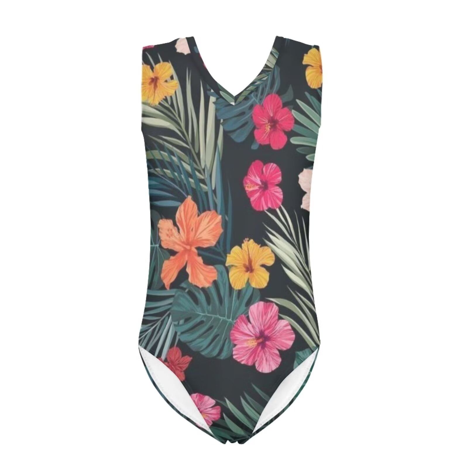FOR U DESIGNS Hibiscus Flowers V Neck Bathing Suit for Kids Teens Girls ...