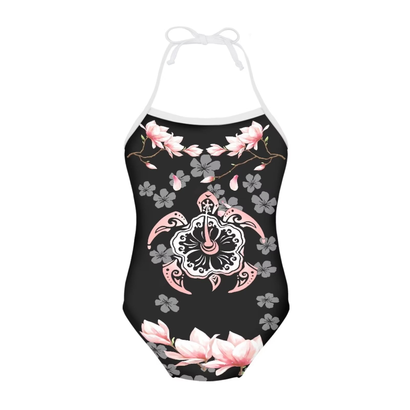 FOR U DESIGNS Hibiscus Turtle Flowers Halter Swimsuit for Girls 7-8 ...