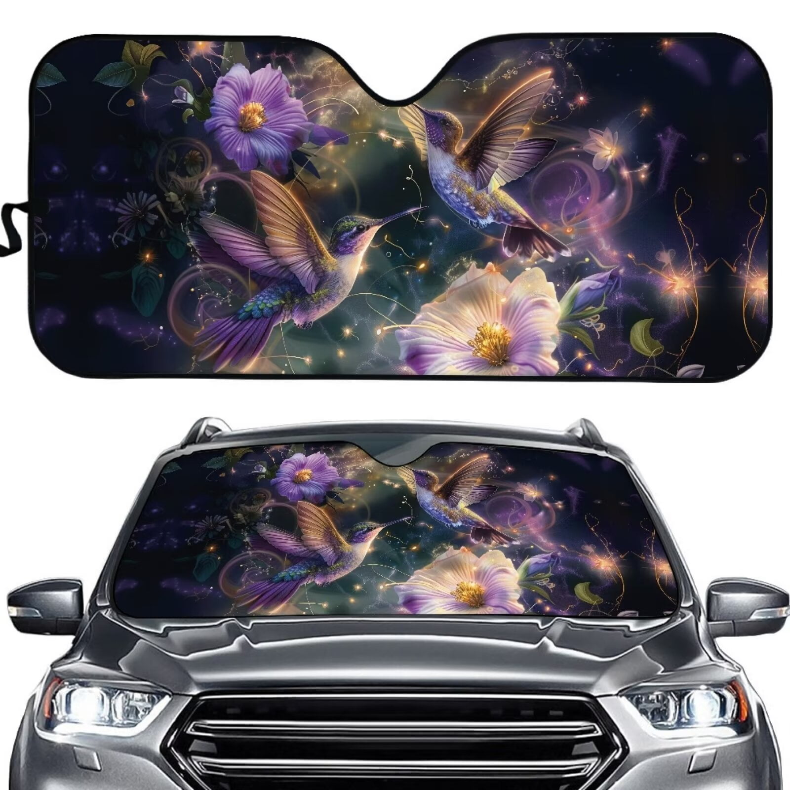 FOR U DESIGNS Hummingbird Flower Car Windshield Sunshade Universal Fit ...