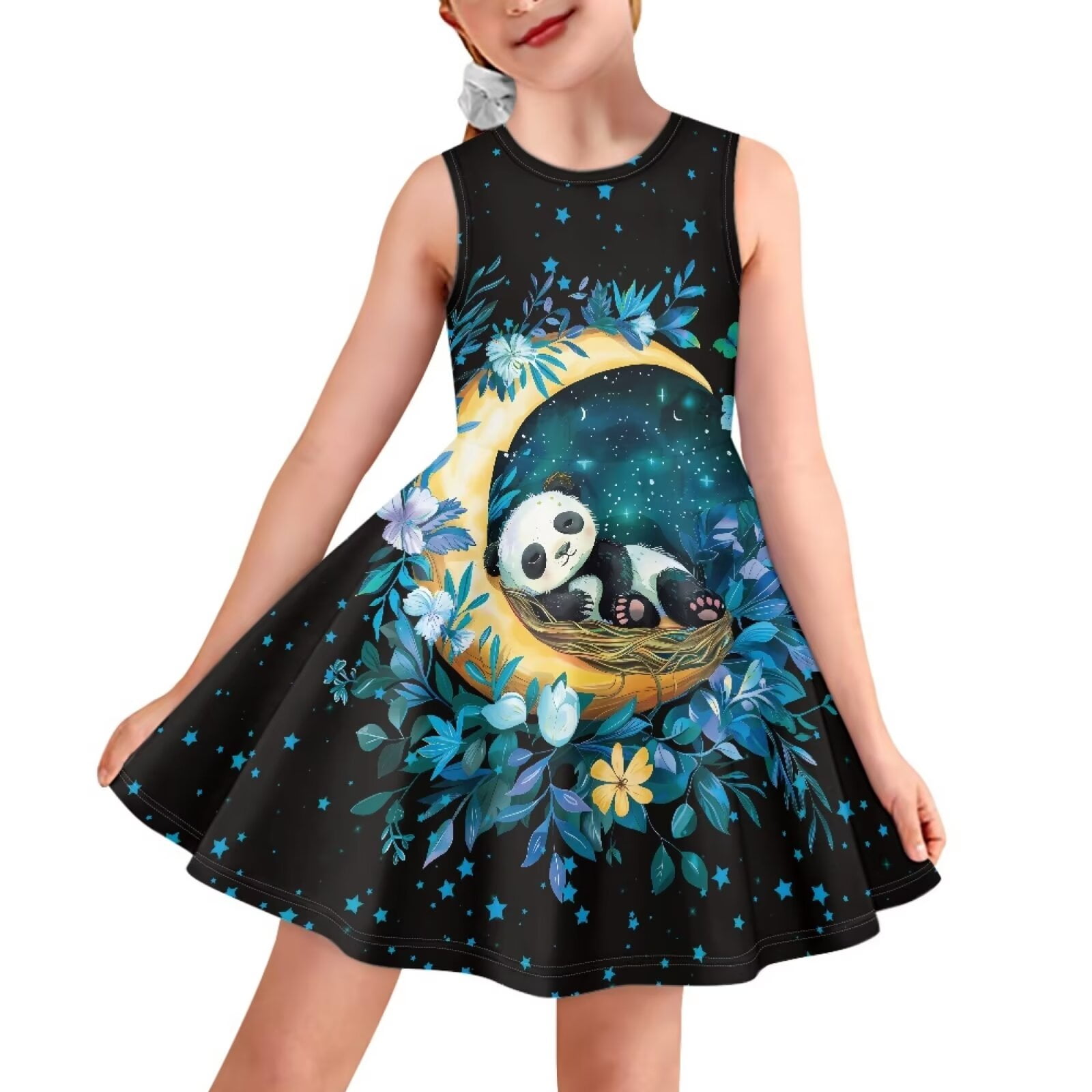 FOR U DESIGNS Panda Moon Girls Tank Top Dress Knee Length Sundress ...