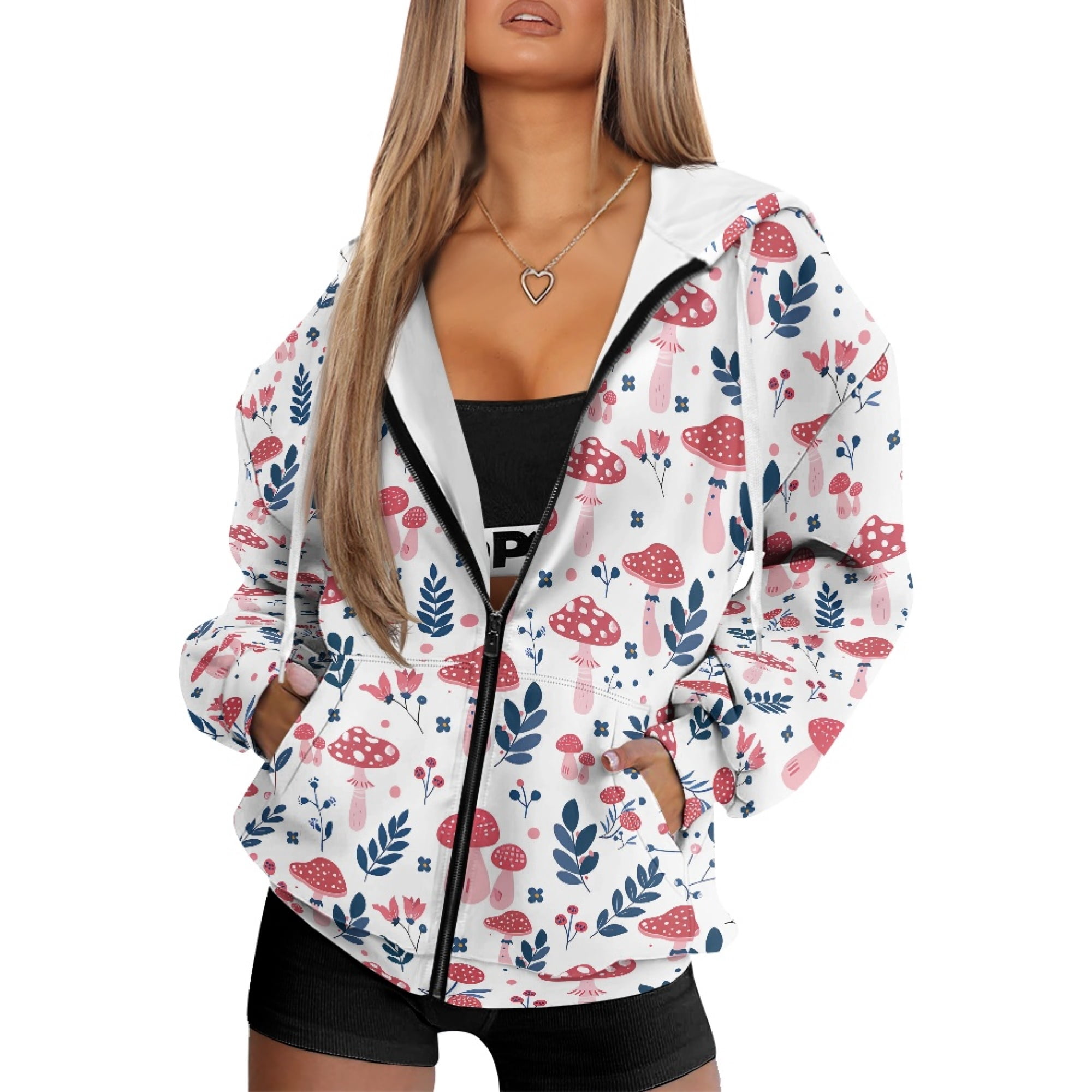 FOR U DESIGNS Pink Mushroom Zip Up Hoodies for Women Oversized Hooded ...