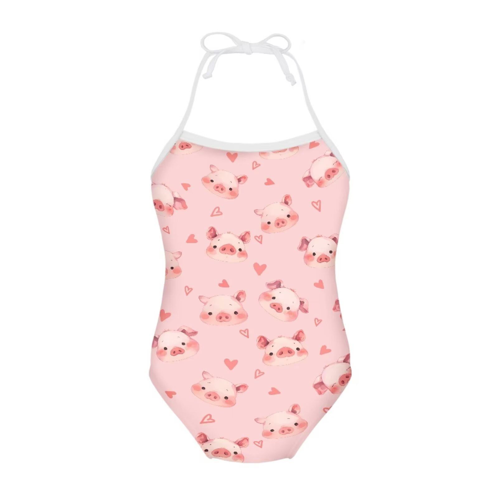 FOR U DESIGNS Pink Pig Halter Neck Swimsuit Girls Casual Off Shoulder ...