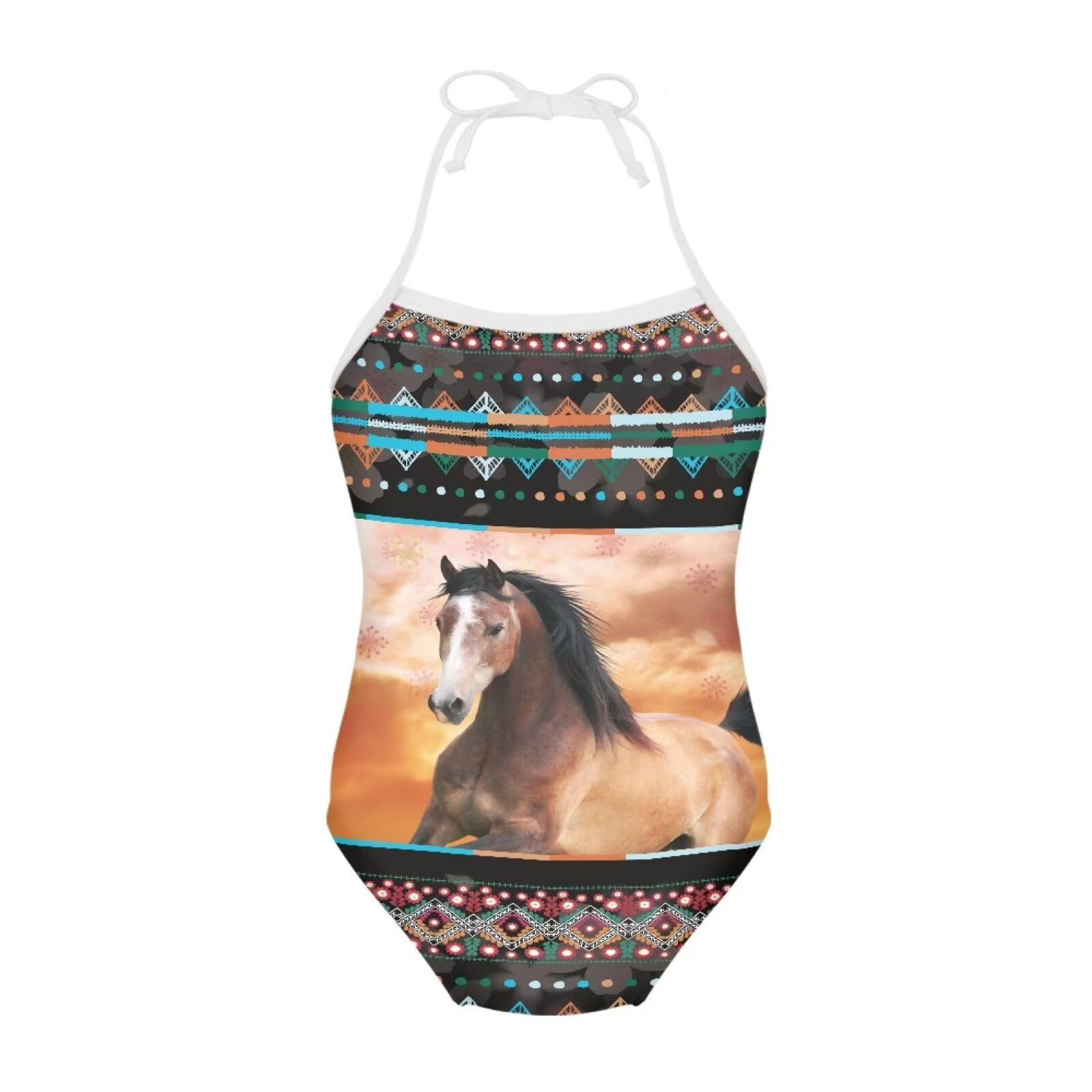 FOR U DESIGNS Southwest Aztec Horse Halter Neck One Piece Swimsuit for ...