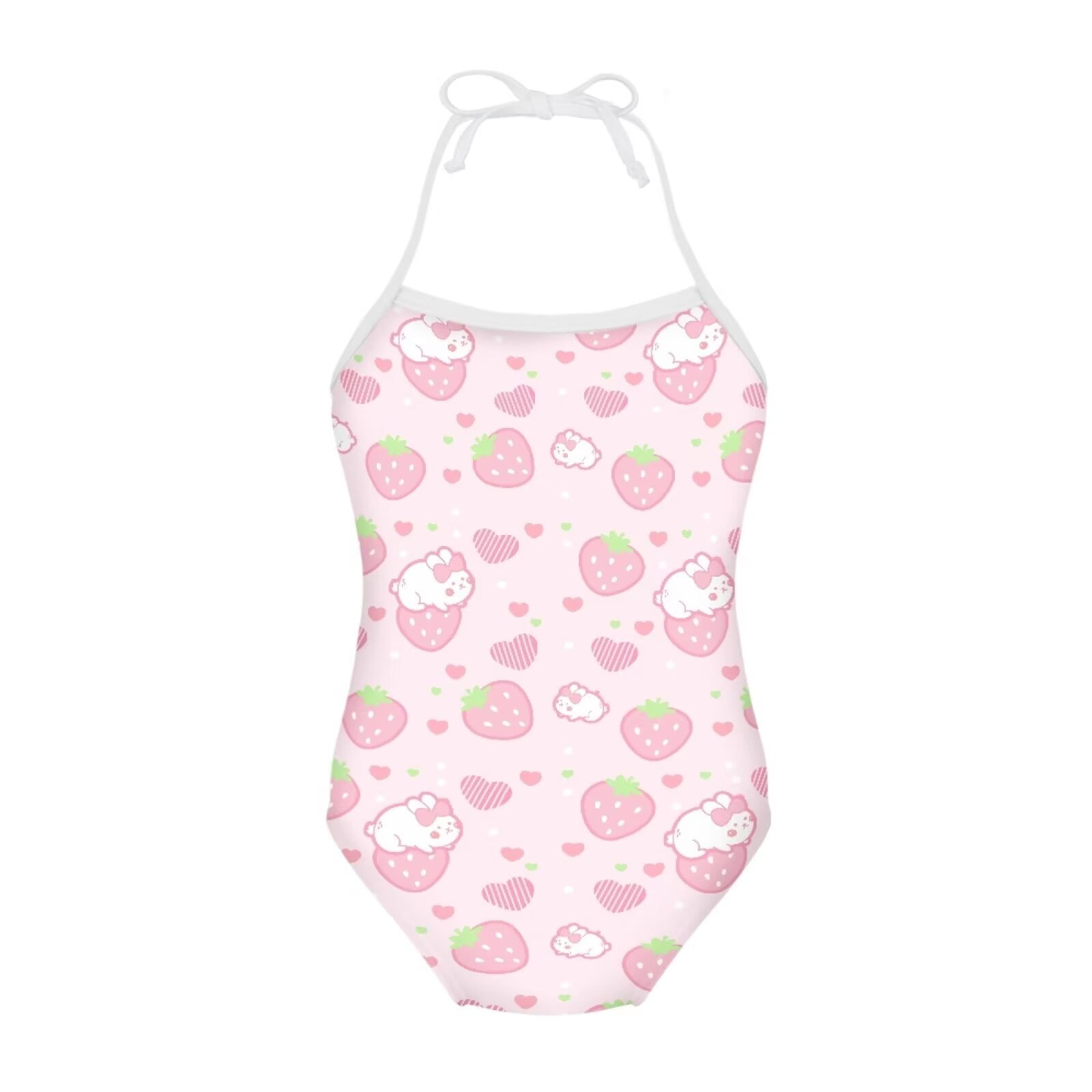 FOR U DESIGNS Strawberry Rabbit Teen Girls Swimsuits One Piece Halter ...