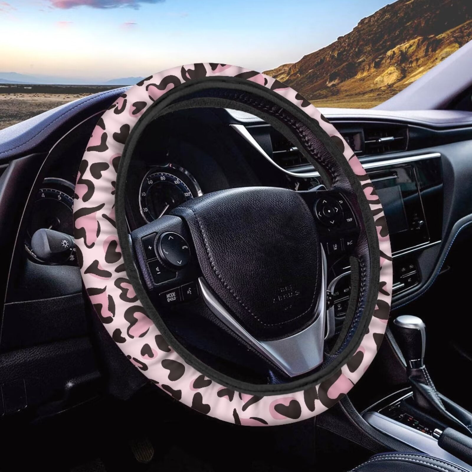 FOR U DESIGNS Washable Auto Steering Wheel Cover Pink Hearts Leopard ...