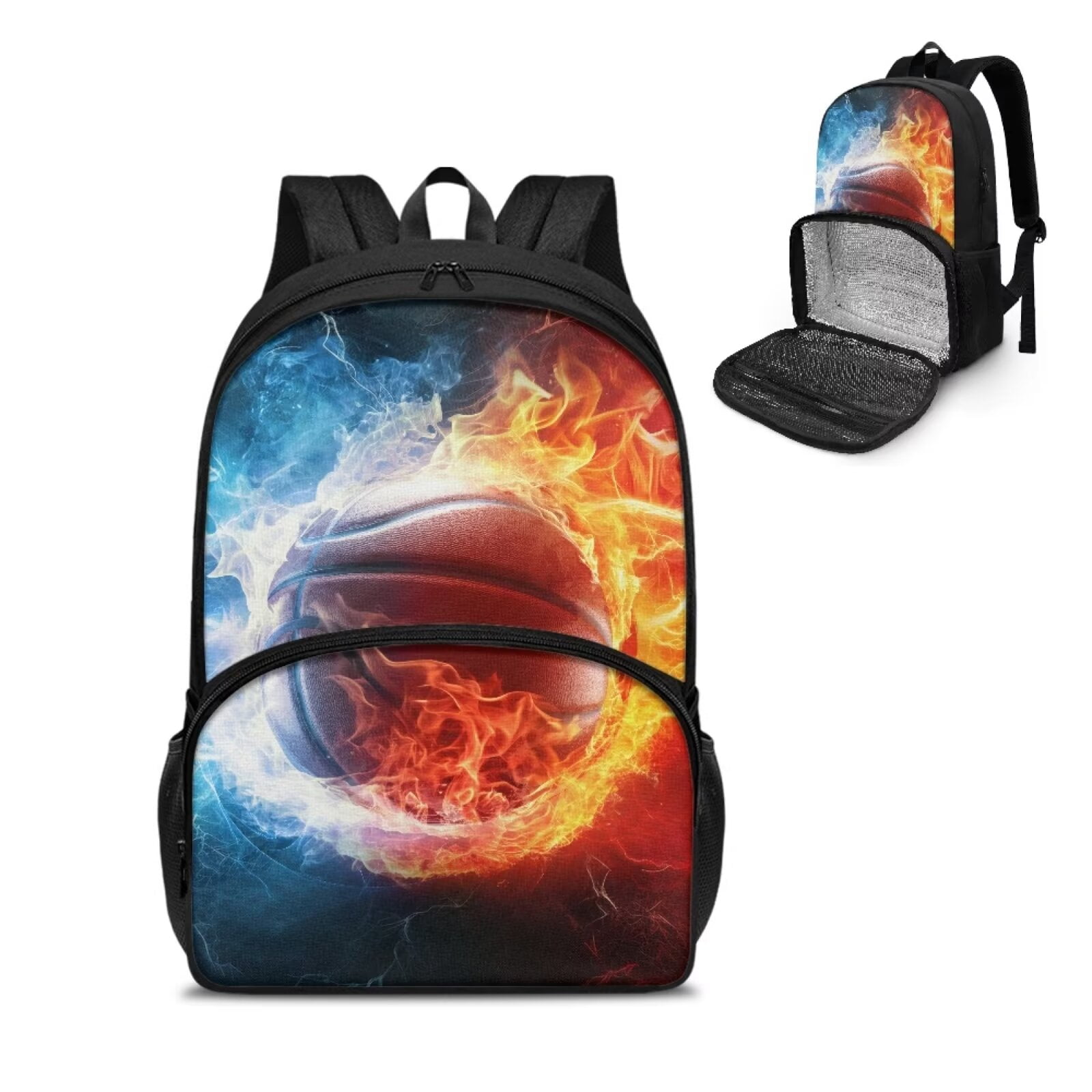 FOR U DESIGNS Water Fire Basketball Lunch Backpack with Lunch Box Cool ...