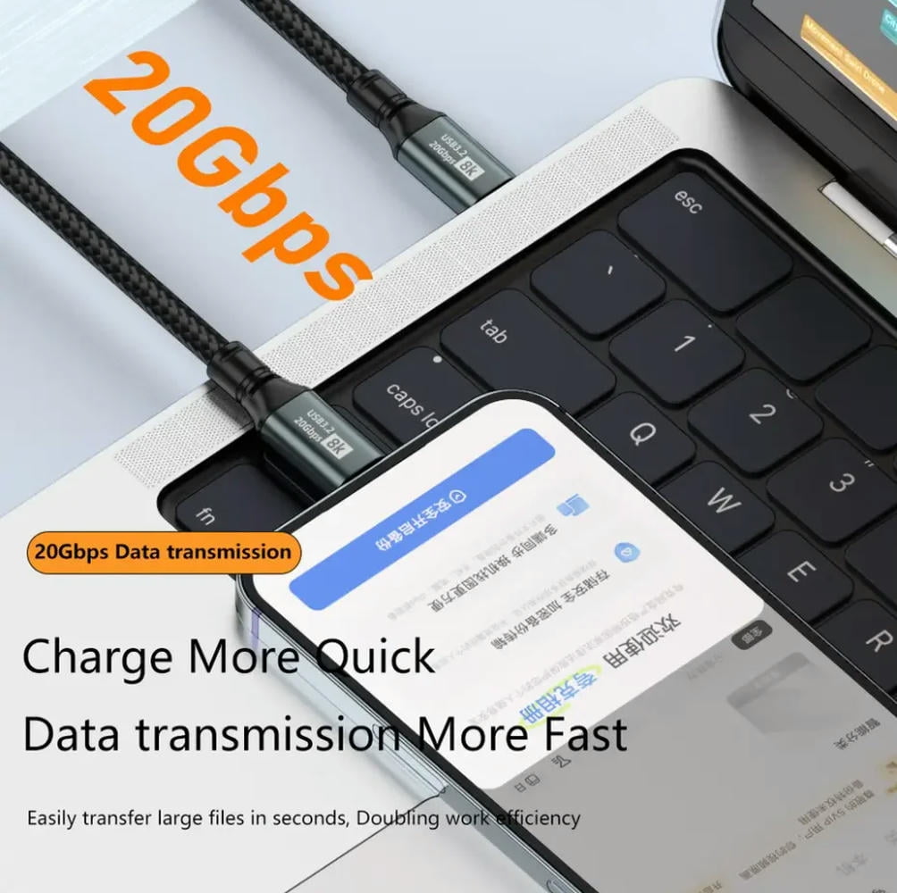 FOR USB 3.2 20Gbps Type C to C Cable 8K@60Hz UHD Type-C Cord PD100W ...