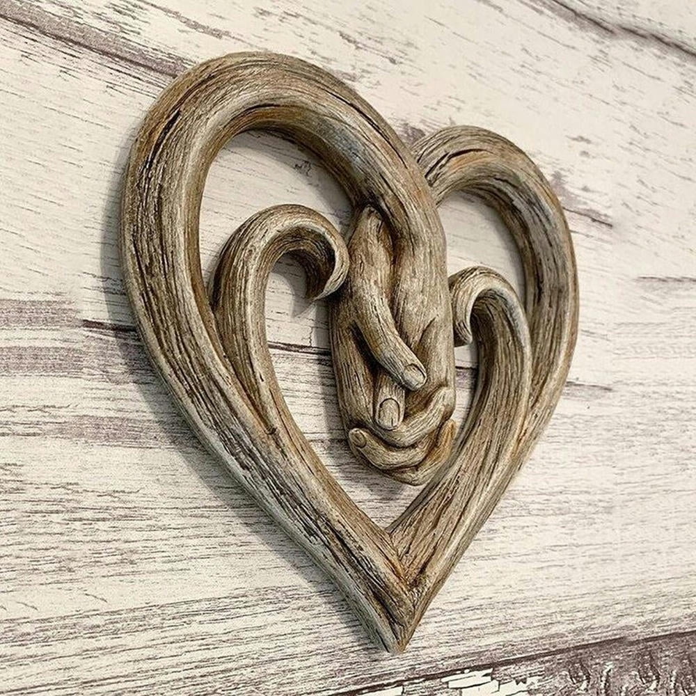 FOR Wooden Heart Holding Hands Wall Decor Sculpture Wall Art Handshake ...