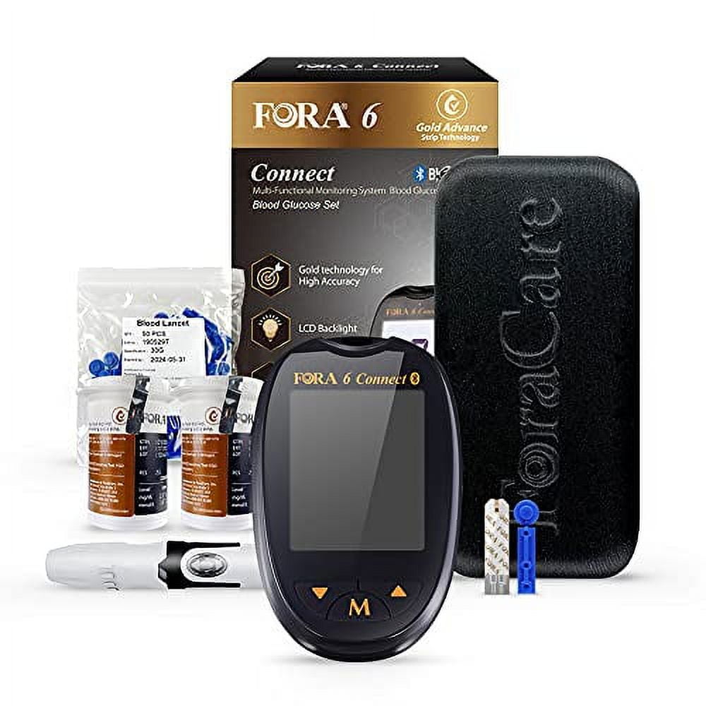 FORA 6 Connect Blood Glucose Set with 1 Meter, 50 Test Strips, 50 ...