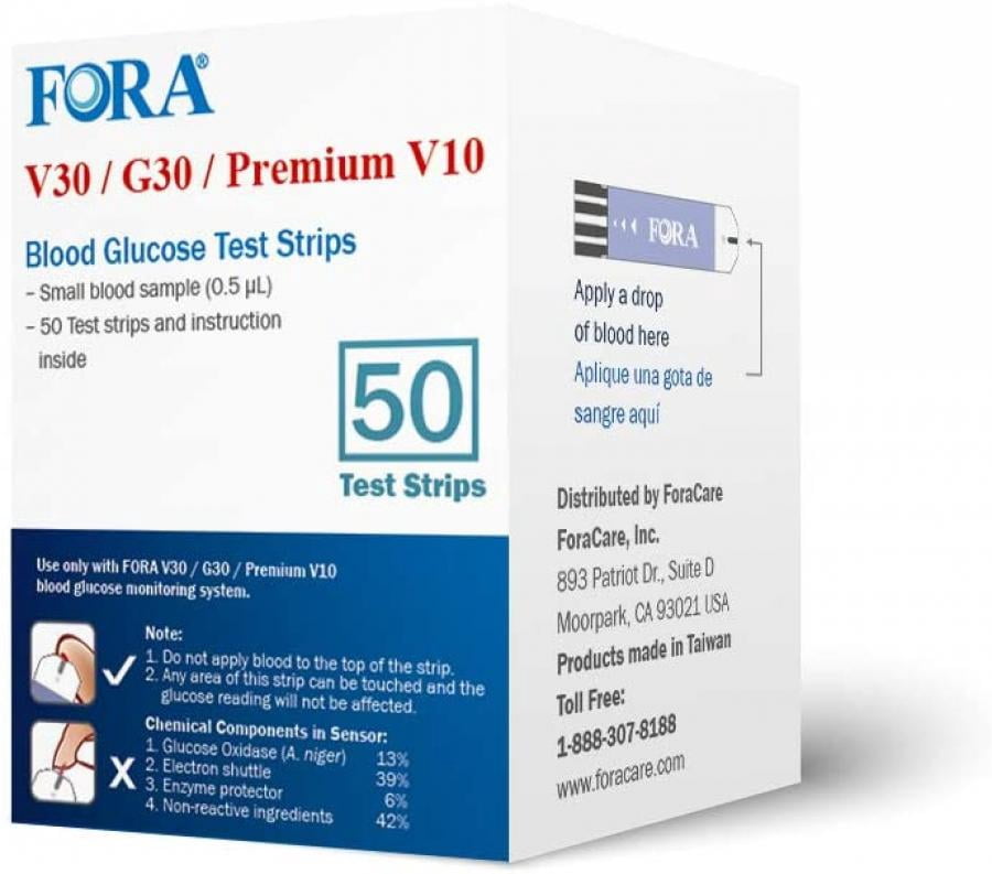 FORA V30/G30/ Premium V10 Blood Glucose Test Strips, For Use with ...