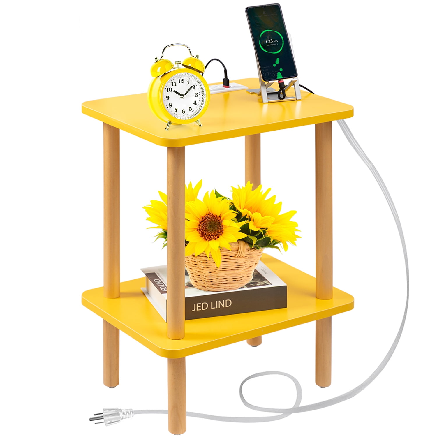 FORAOFUR Small End Table with outlet, 2-Tier Low Side Table with ...