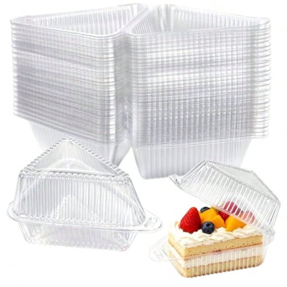 FORBFAN Cake Slice Container 150 Pack 5 Inch Clear Disposable Bakery Box with Hinged Lid Plastic ...