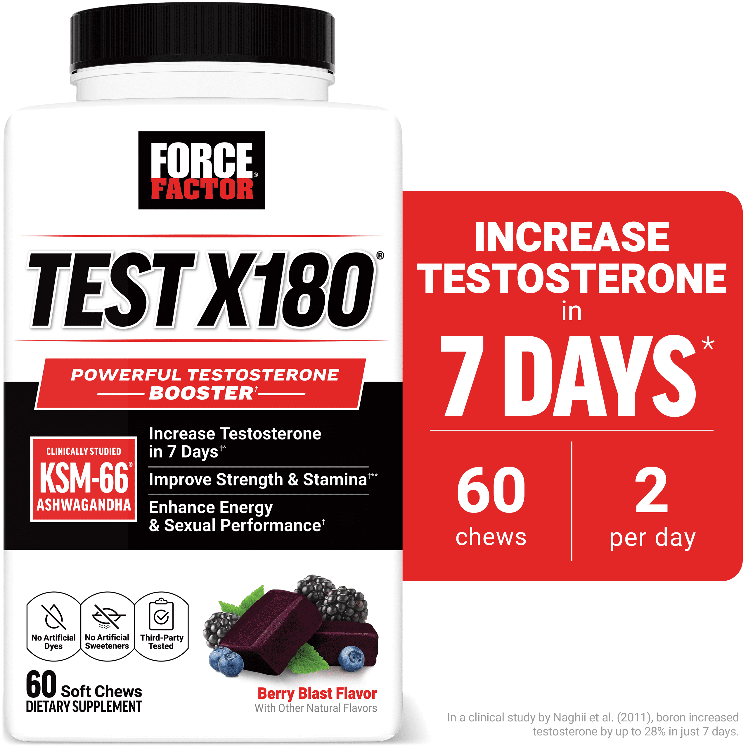 Force Factor Test X180 Testosterone Support Soft Chews with KSM-66 ...