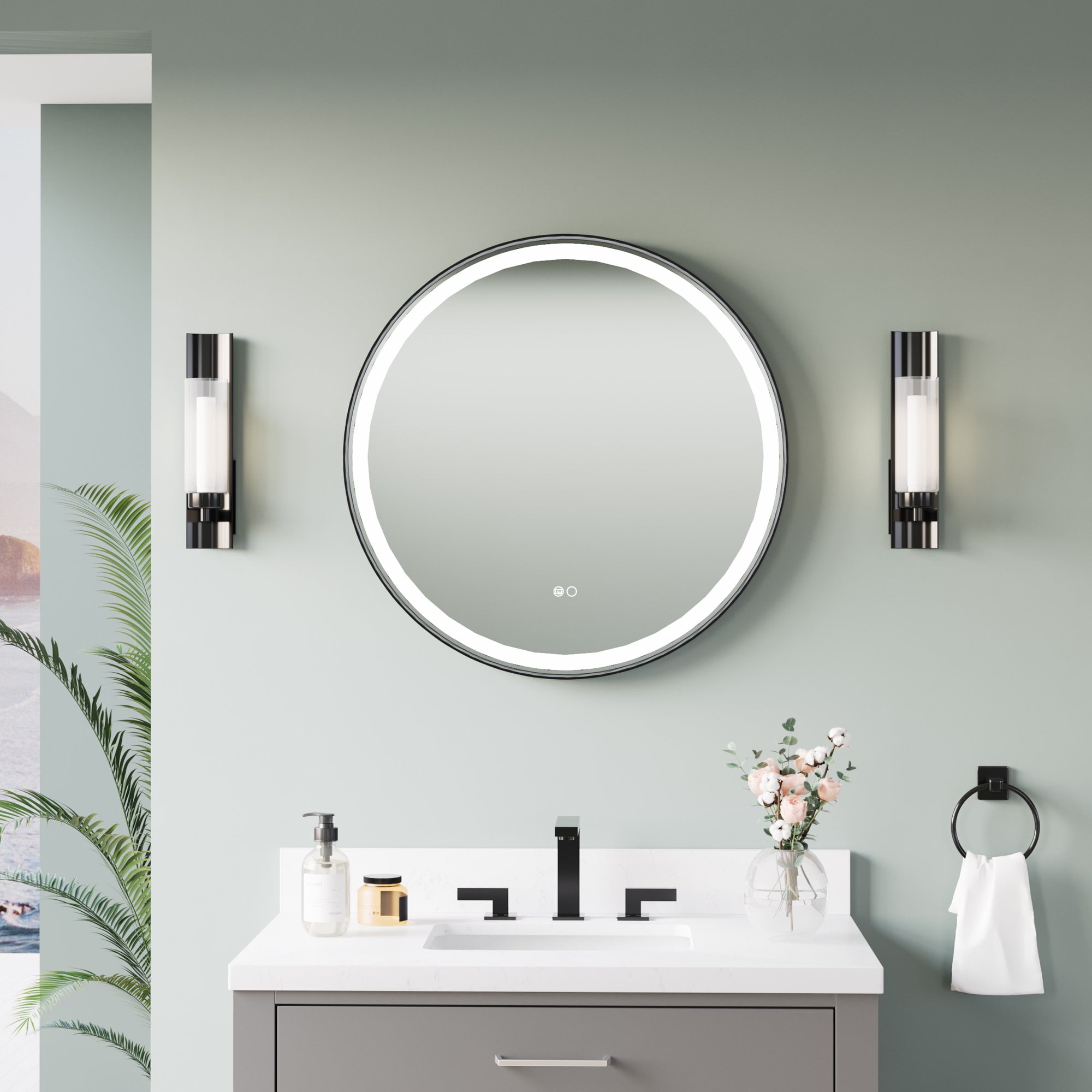 FORCLOVER 28 Inch Round LED Bathroom Mirror with Lights, Wall-Mounted ...